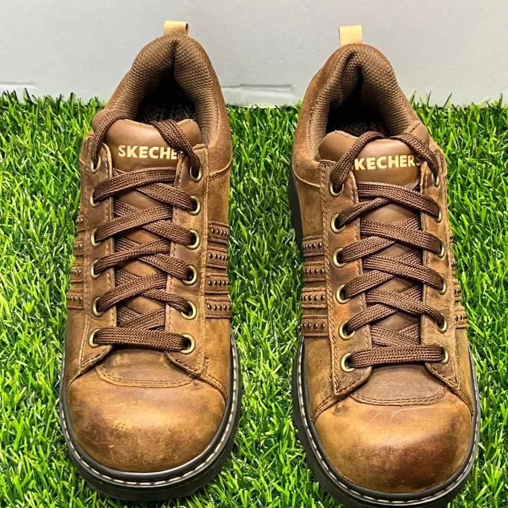 Skechers | Shoes | Skechers Jammers Brown Leather Studded Platform ...